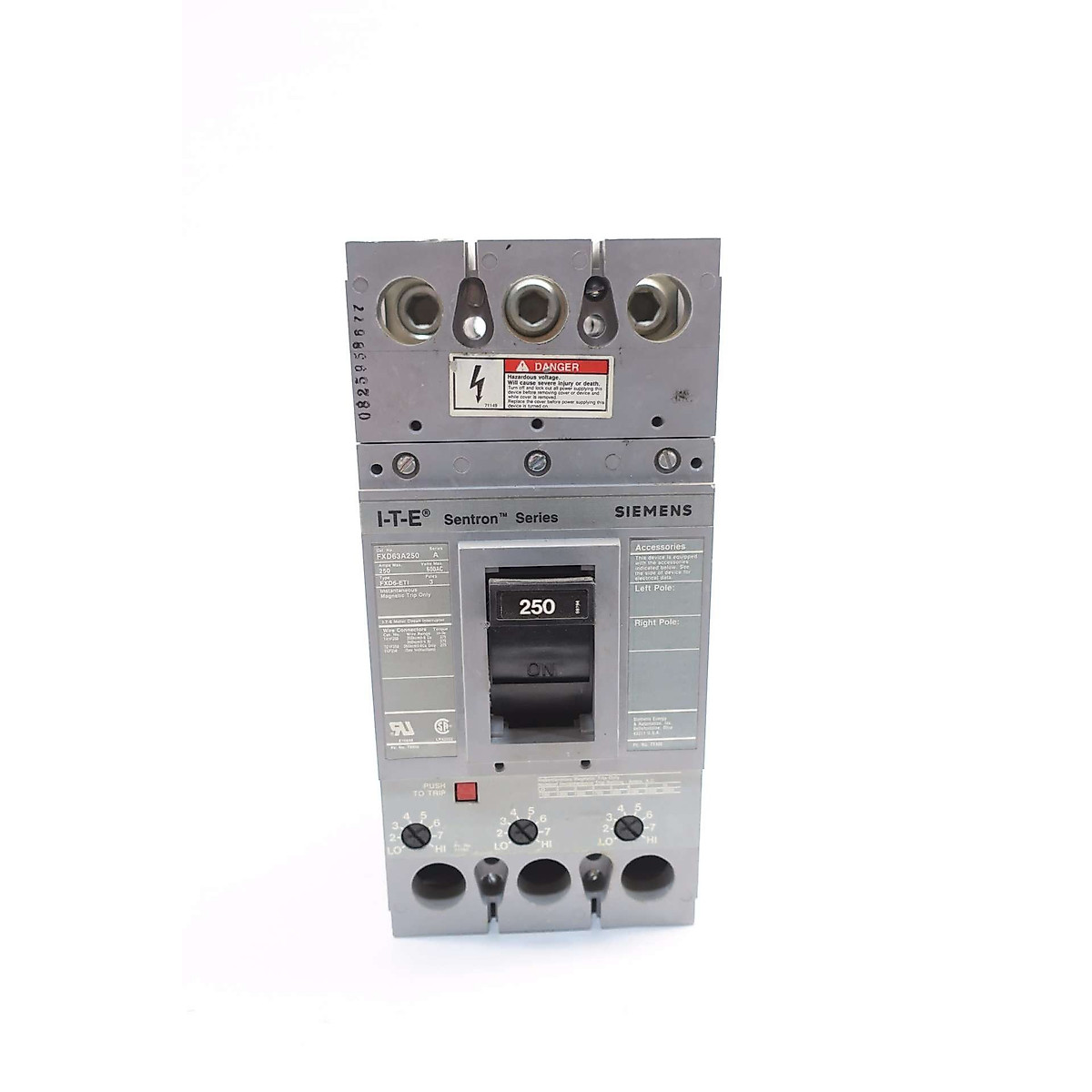 SIEMENS FXD63A250 SENTRON ITE 3P 250A AMP 600V-AC CIRCUIT BREAKER D559029