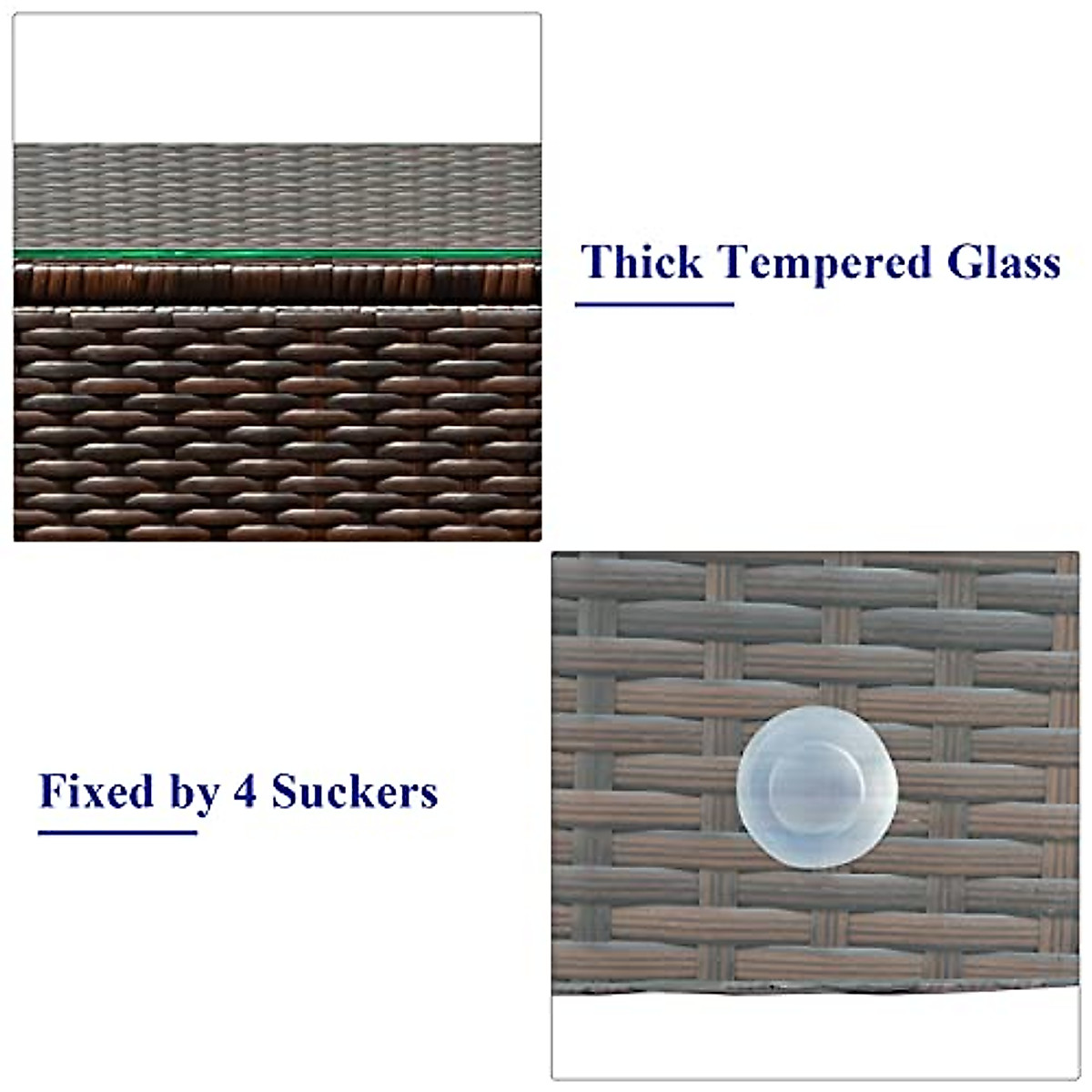 Tangkula 3 Pieces Patio Furniture Set, Outdoor Conversation Rattan Furniture Set w/Washable Cushion and Tempered Glass Tabletop, PE Rattan Wicker Sofa Set for Garden Poolside Balcony (Navy Blue)