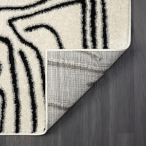 Abani Abstract Beige/Black Area Rug - 8'x10' - Modern Animal/Natural Lines Design - Deco Collection - Easy to Clean - Durable for High Traffic Areas - Living Room, Dining Room - Medium Pile