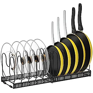 BesChase Pots and Pans Organizer, Expandable Pot Rack with 12 Adjustable Dividers, Pot Pan Lid Organizer Holder for Cabinet Countertop Cupboard Kitchen Storage