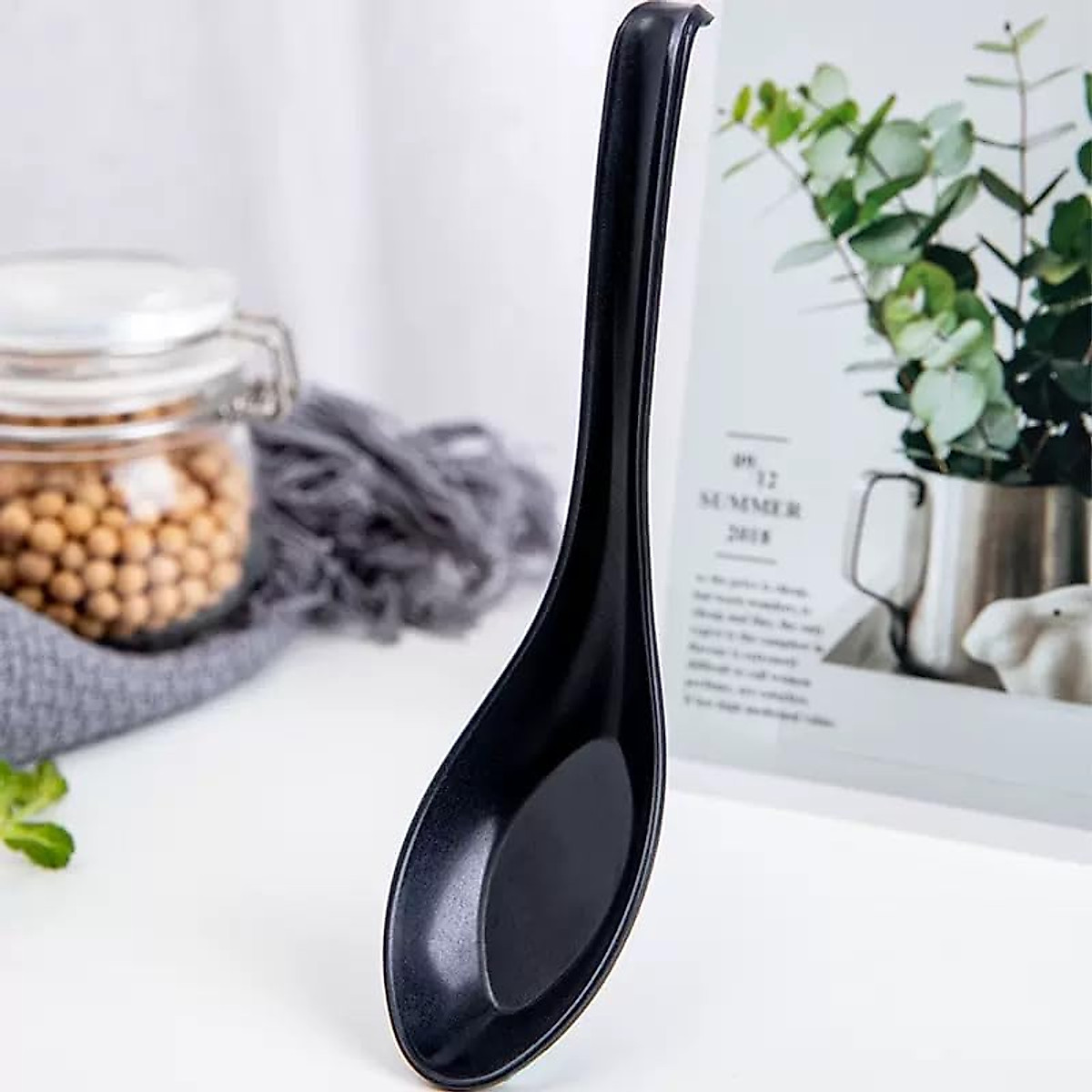 JapanBargain 3192, Set of 4 Soup Spoons Japanese Soup Spoons Chinese Soup Spoons Rice Spoons Pho Spoons Ramen Soup Spoons Wonton Soup Spoons, Black Color