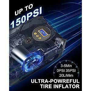 Atsanc Tire Inflator, 12V DC Portable Air Compressor with Auto-Shutoff Design, Fast-Inflating Electric Air Pump for Car Tires, Auto Digital Car Tire Pump 150PSI Max with LED Light for Various Purposes