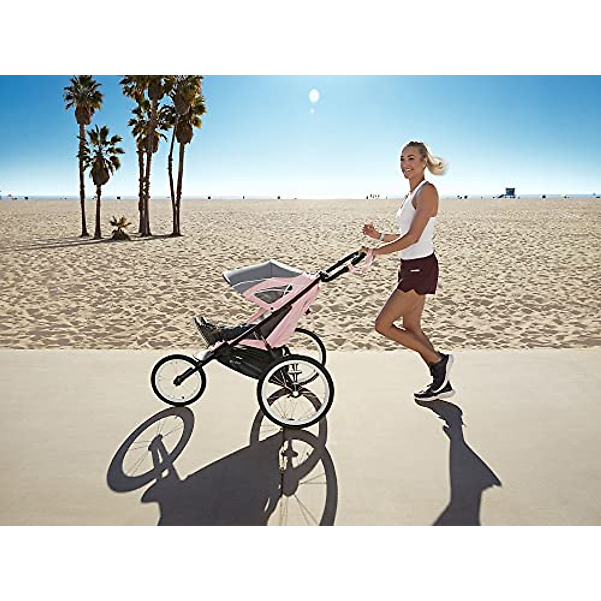 CYBEX AVI Jogging Stroller Seat Pack (Frame not Included),Compact Fold for Storage,Height-Adjustable Handlebar,One-Handed Steering,Rear-Wheel Suspension & Handbrake,For Infants 9 months+,Silver Pink