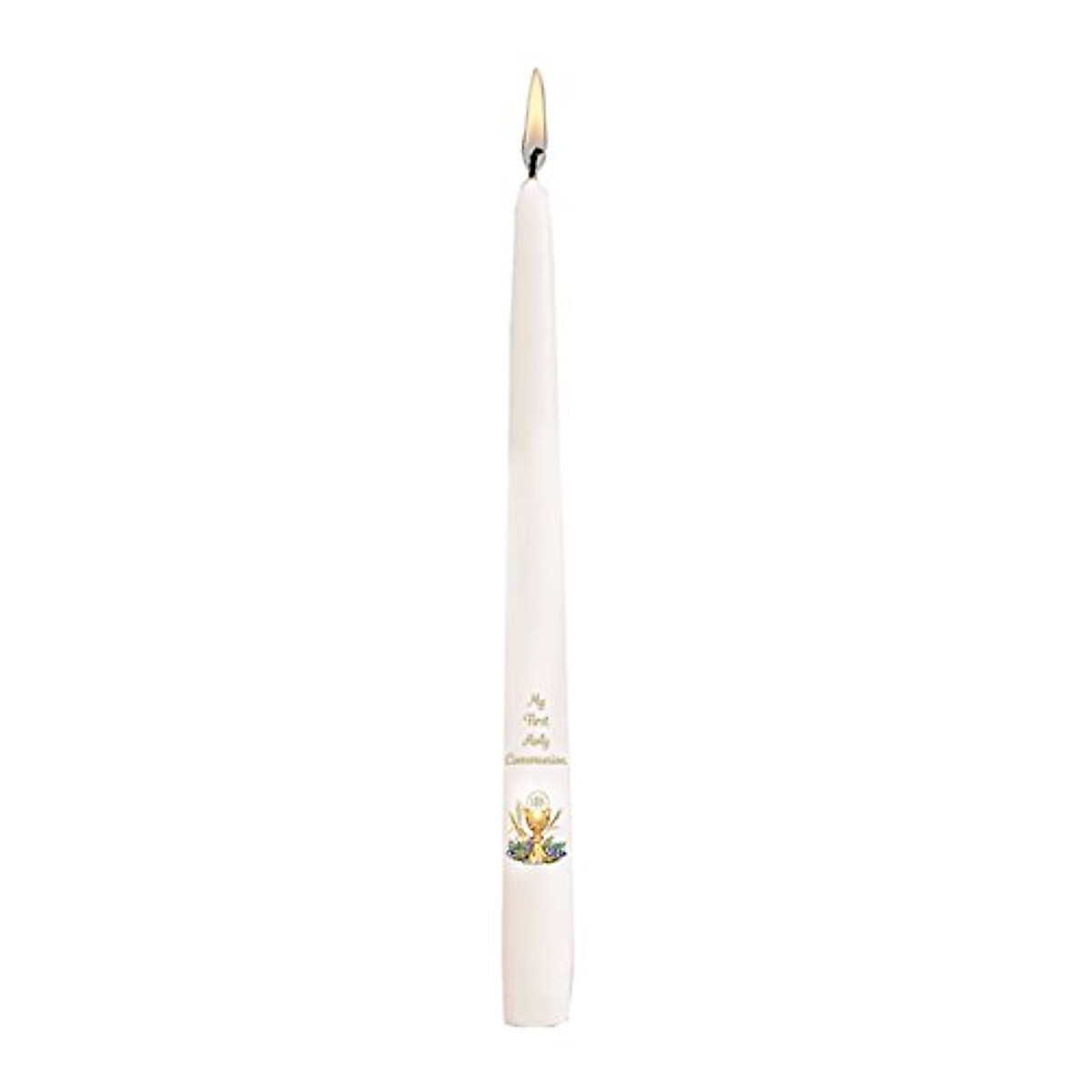 My First Holy Communion Wax Taper Candle with Chalice and Host Design, 10 Inch