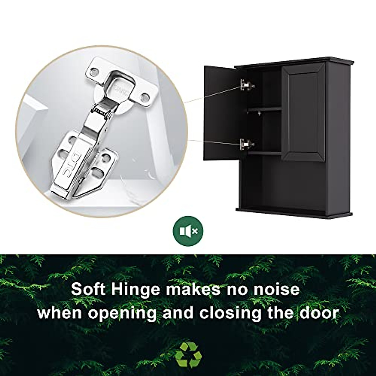 OONNEE Bathroom Wall Cabinet Black Wall Mounted Wood Medicine Cabinet, Over Toilet Storage Bathroom Cabinet with 2 Doors & Adjustable Shelf, Soft Hinge Wall Hanging Cabinet for Bathroom Laundry Room