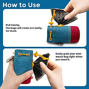 Lepawit Dog Poop Bag Holder, Portable Dog Poop Bag Dispenser with 1 Metal Clip, Bucket Fashion Color Matching Canvas Poop Pag Polders for Leashes