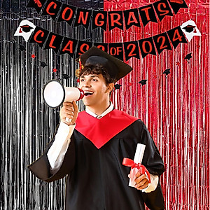 Foil Fringe Curtain Party Decorations - Black Red Metallic Tinsel Backdrop Party Steamers Curtains for Birthdays Halloweens Christmas Wednesday Stranger Theme Prom Holidays Parties Decorations