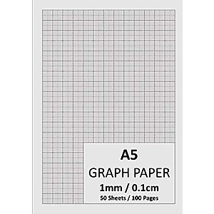 A5 Graph Paper 1mm 0.1cm: 148mm x 210mm, 1/5/10 mm Square Grid Ruled Graphing Notepad, 100 Pages/50 leaves | Engineering & Science Notebook | 1mm-5mm-10mm Graph Paper A5 Pad | 90gsm White Paper