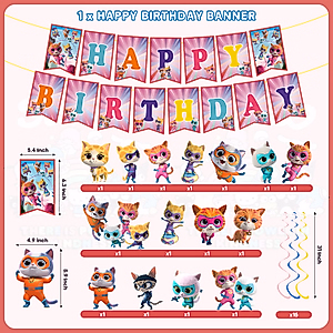 Kitties Birthday Party Decorations, Kitties Party Banner and 30 Hanging Swirls, Kitties Party Swirls Streams for Girls, Boys Birthday Party