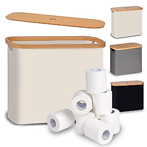 efluky Toilet Paper Basket, Toilet Paper Storage with Lid, Toilet Paper Organizer for Bathroom, Free Standing Toilet Paper Holder with Storage, Beige