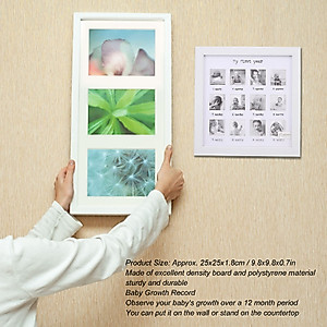 Aqur2020 Baby First Year Picture Frame, White, Rectangular, Plastic, Horizontal, Unisex Adult, 25x25x1.8 cm / 9.8x9.8x0.7 in