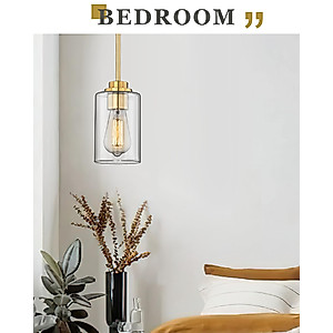 Audickic Brass Pendant Lights Kitchen Island 2 Pack, Farmhouse Gold Pendant Lighting with Clear Glass Shade, Mini Hanging Light Fixture for Kitchen Sink Dining, AD-22281-1P2-GD-C