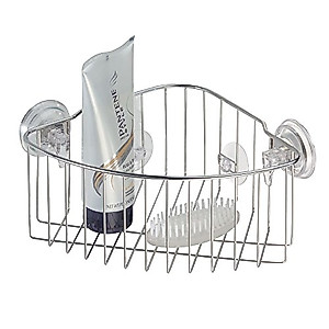 iDesign Reo Stainless Steel Power Lock Suction Corner Storage Shelf - 11.25" x 7.75" x 4.75"