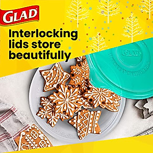 GladWare Big Bowl Large Round Holiday Edition Food Storage Containers with Lids | 48 oz Holiday Containers with Green Pine Tree Design, 3 Count Set | Airtight Food Storage Containers for Food