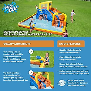 Bestway H2OGO! 18 x 16.5 x 8.7 Foot Super Double Racing Super Speedway Kids Inflatable Water Park with Air Blower, Ground Stakes, and Storage Bag