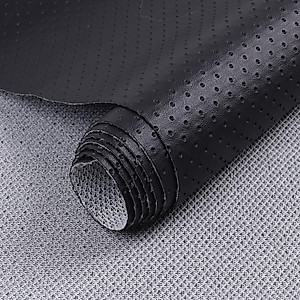 Black Soft Semi Perforated Leather Fabric 0.6mm Faux Marine Vinyl Leather Sheet Breathable & Wear Resisting for Vehicle Interior,Furniture Seats,Hand Made (5yard)