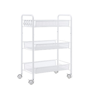 JANE EYRE 3-Tier Rolling Utility Storage Rack Cart on Wheels, Trolley Craft cart, Multi-Purpose Organizer Shelf, White