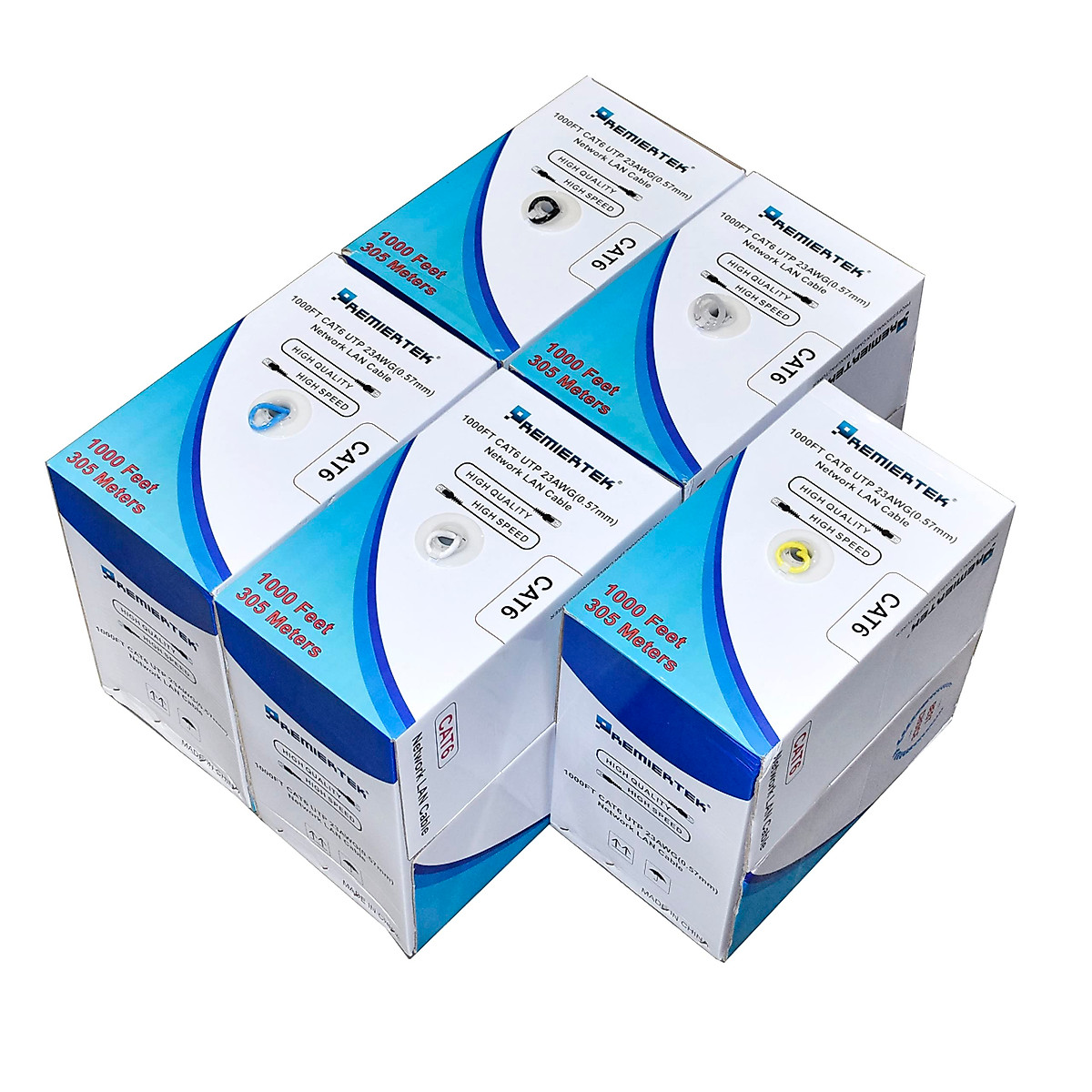 Premiertek 1000Ft Cat6 23AWG UTP Solid 4-Pairs Network Ethernet LAN Cable Bulk Yellow (CAT6-CCA-1KFT-Y)