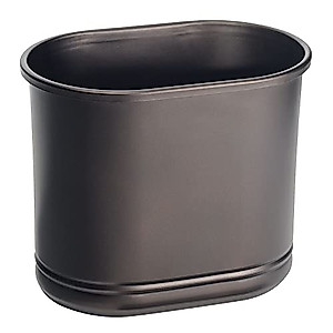 mDesign Small Metal Oval 2.5 Gallon Trash Can, Decorative Wastebasket, Garbage Trashcan DustBin for Bathroom, Bedroom, Bedroom, Kitchen, Office, Waste, Refuse, Recycling, Vivi Collection, Bronze