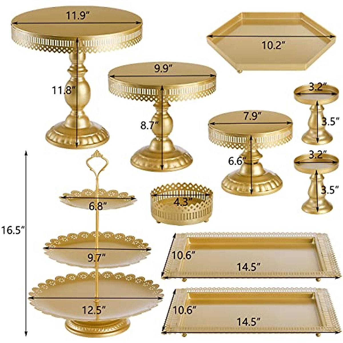 Hedume Set of 10 Cake Stand, Metal Cupcake Stand Set with Multiple Combination Styles, Dessert Plate Cake Serving Tray Candy Fruit Display Tower for Wedding, Birthday Party, Baby Shower, Anniversary