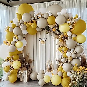 Mustard Yellow Balloon Garland Kit - Double Stuffed Sand White Yellow Pastel Balloon for Birthday, Baby Shower, Gender Reveal, Boho Bee Party Decoration