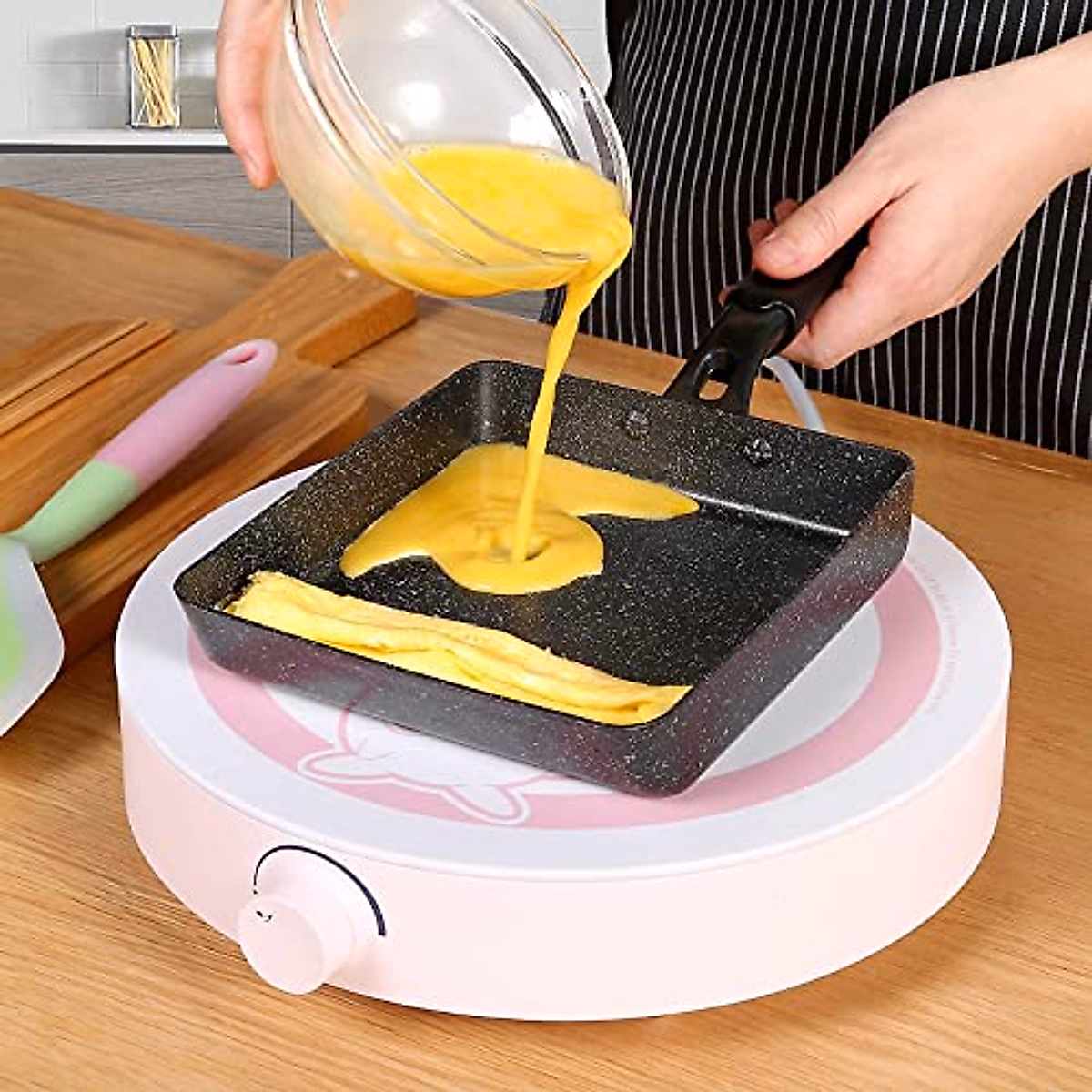 HAPPI STUDIO Tamagoyaki Pan - Japanese Egg Pan with Lid - Japanese Omelette pan Nonstick - Omelet Pan for Japanese Food - Square Frying Pan