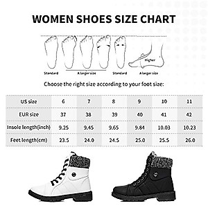 FRACORA Women's PU Leather Combat Boots Warm Fur Lined Black Ankle Booties Side Zipper White Boots Non-slip Waterproof Winter Boots(Black.US10)