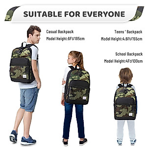 VASCHY School Backpack, Water Resistant Lightweight Casual Backpack for Men Women with Padded Laptop Sleeve Black & Camo