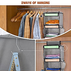 BTideas Weekly Hanging Clothes Organizer for Kids, 6-Shelf Kids Closet Organizers and Storage, 48"x12"x12" Collapsible Daily Kids Clothes Organizer Hanging Closet Shelves with 6 Side Pockets (Gray)