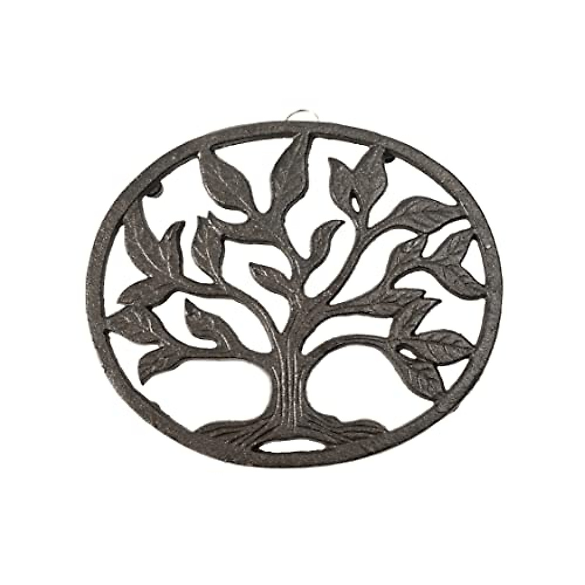 gasaré, Trivet for Hot Dishes, Pots and Pans, Metal Trivet, Tree Roots Oval Design, Cast Iron, Rubber Feet Caps, Ring Hanger, 8¼ x 7 Inches, Brown Finish, 1 Unit