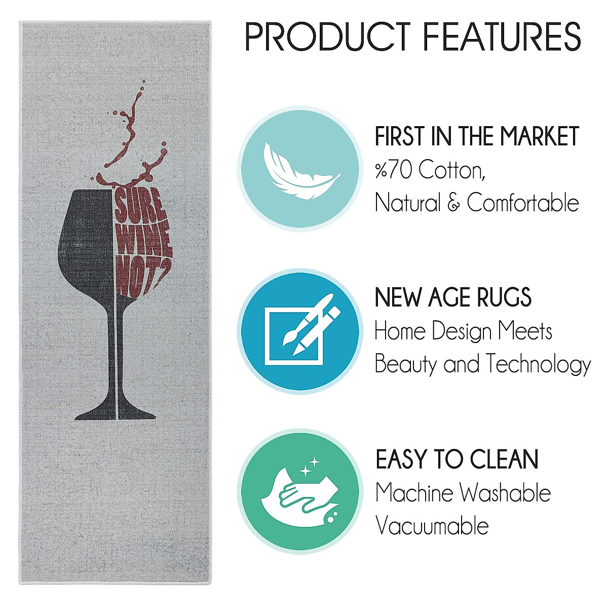 SUSSEXHOME Non Skid Washable Kitchen Mats for Floor, Ultra Thin Runner Low Pile Rug for Laundry Room, Entryway, Bathroom, Multipurpose Floor Mats, Wine Bar Decor Rug - 20 x 60 Inches