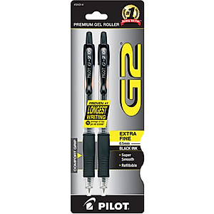PILOT G2 Premium Refillable & Retractable Rolling Ball Gel Pens, Extra Fine Point, Black Ink, 2-Pack (31014)