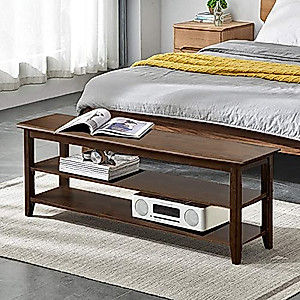 TinyTimes Shoe Bench, 3-Tier Wood Heavy Duty Shoe Rack Bench, Shoe Organizer Shelf, Ideal for Entryway, Living Room, Holds Up to 550 lbs -Drak Brown, 48"