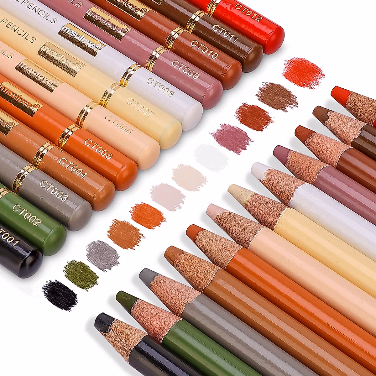 MISULOVE Professional Colour Charcoal Pencils Drawing Set, Skin Tone Colored Pencils, Pastel Chalk for Sketching, Drawing, Shading, Coloring, Layering & Blending for Beginners & Artists(12 Colors)