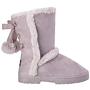 bebe Girls Fur Trim Winter Boots with Back Lace Pom-Poms (Toddler/Little Girl/Big Girl), Size 2 Little Kid, Grey