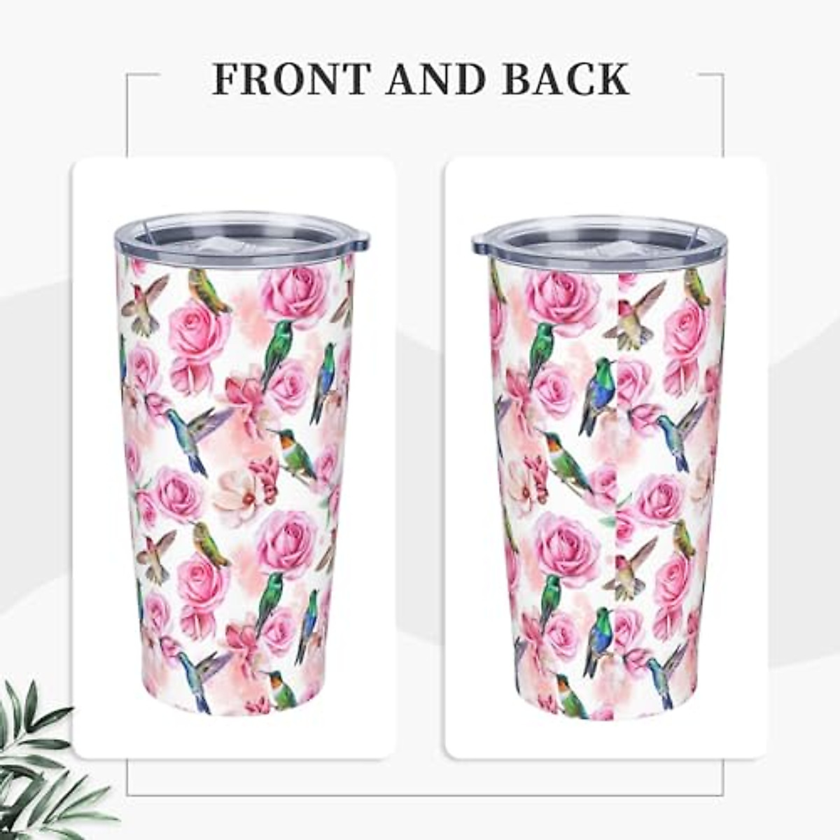 Yaxongx 20oz Tumbler Roses Hummingbird Double Wall Vacuum Insulated Coffee Mug with Lid and Metal Straw Brush Reusable Stainless Steel Water Bottle Travel Cup Gifts for Car Ice Drinks Hot Beverage