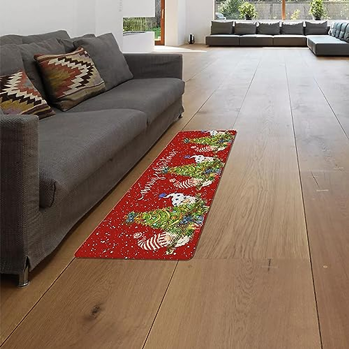 Merry Christmas Kitchen Mat Rug Set of 2 Gnome and Xmas Tree Red Background Runner Rug Anti-Fatigue Comfort Memory Foam Standing Mat Non-Slip Floor Door Mat for Bathroom Bedroom 18x30in+18x60in