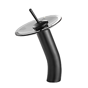 Waterfall Black Bathroom Vessel Faucet Glass Spout 360° Swivel Single Handle One Hole Solid Brass Bowl Faucet Bath Lavatory Vessel Sink Vanity Faucet Tall Body for Above Counter Sink