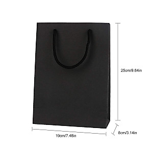 driew Black Gift Bags with Handles, Medium Black Paper Bags Gift Bag Black 7.5x3x10 inches Pack of 50