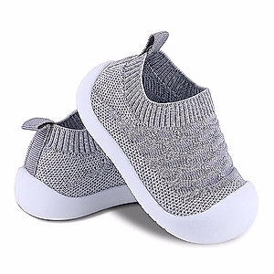 GRACE ORCHID Baby Boy Girls First-Walking Training Shoes Rubber Sole Toddlers Infant Non-Skid Slipper Floor Sneaker Breathable House Shoes Socks(A12-Grey,M)
