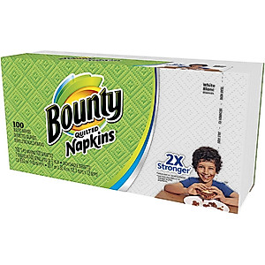 Bounty Quilted Napkins, 1-Ply, 12.1In X 12In, 100/PK, White