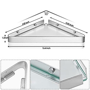 TreeGun Corner Shower Caddy, 2 Pack Glass Corner Shelf, No Drilling Glass Corner Shelf Adhesive Wall Mounted Bathroom Shelf with Aluminum Brackets