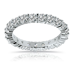 Hoops & Loops Sterling Silver Cubic Zirconia 3mm Round-Cut Anniversary Eternity Band Ring, Size 6