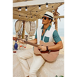 PJ PAUL JONES Men 50s Retro Bowling Shirt Short Sleeve Summer Beach Shirt White, Small