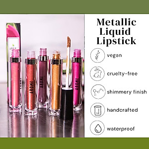 Aromi Hot Pink Metallic Liquid Lipstick | Magenta Lip Color with Shimmery Finish, Vegan, Cruelty-free, Long-Lasting and Smudge Proof (Fab Flamingo)