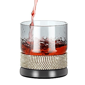 sugarchef Premium Whiskey Crystal Red Wine Glasses with Diamond Smoky Gray Stemless Lowball Glasses Hand Blown Wine Tumbler No Stem Drinking Glass,15oz