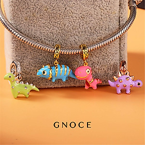 GNOCE Dinosaur Charm Pendant Sterling Silver Purple/Green Enamelled Dinosaur Pendant Charm Fit Bracelet/Necklace Charm for Women(Purple Dinosaur)
