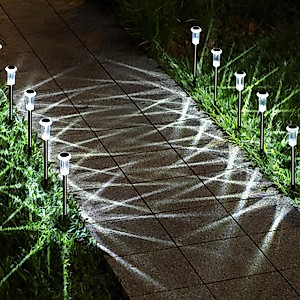 DenicMic Solar Lights Outdoor Pathway Lights 6000K LED Waterproof Acrylic Lamp Head Stainless Steel Stake for Yard Garden Landscape Path Walkway Driveway Patio Lawn (15Pack Cold White)