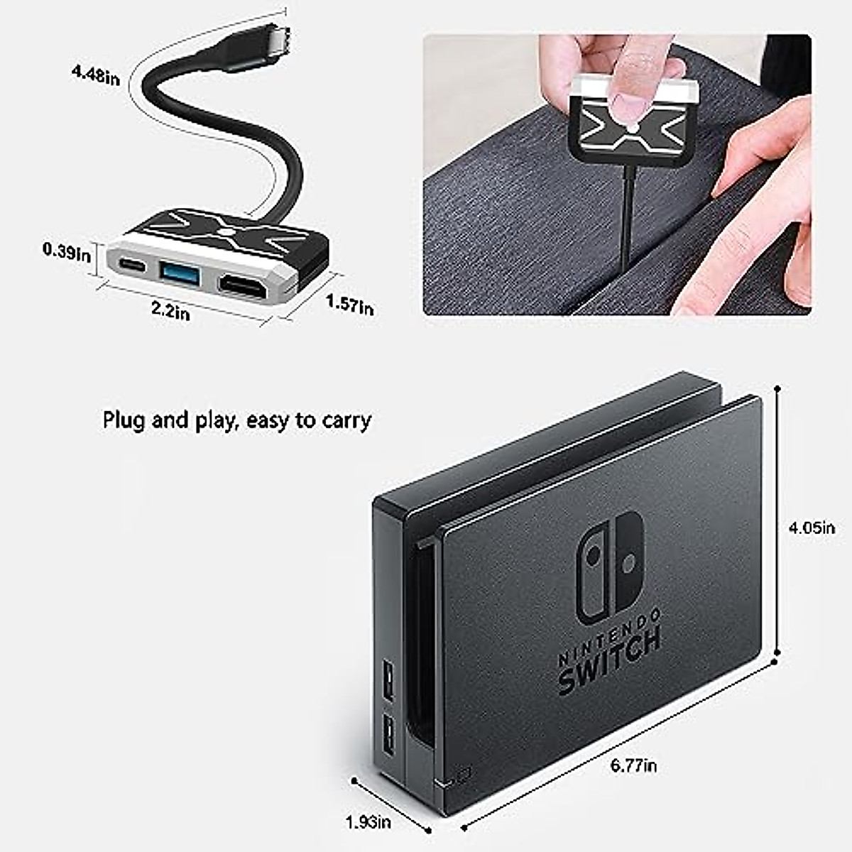 Switch Dock for Nintendo Switch OLED, 3 in 1 Switch TV Adapter with 4K HDMI, USB 3.0 Port, Type C 100W Charging, Portable Switch Docking Station Travel, for Samsung Dex S23, MacBook