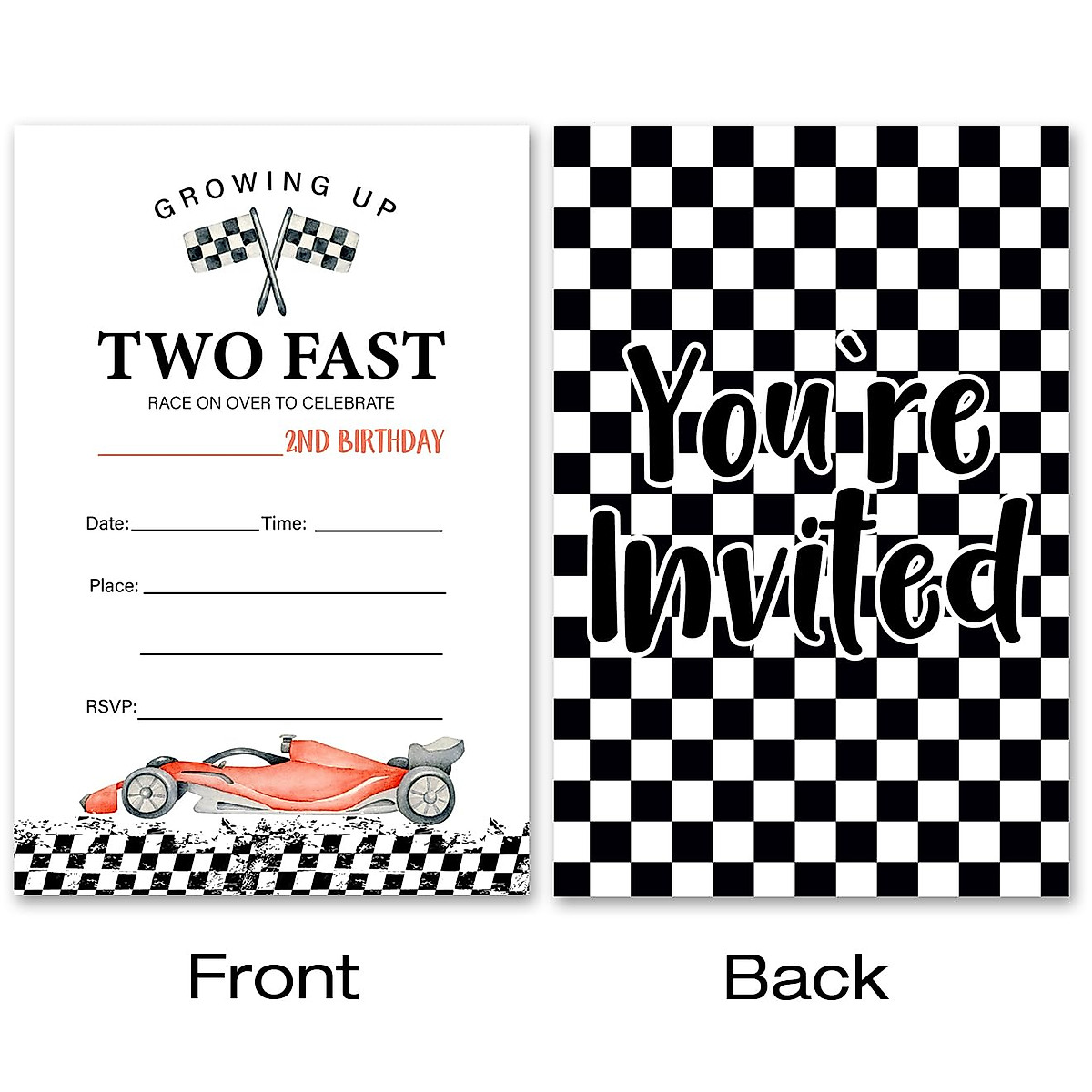 VAHATAN Car Racing Second Birthday Party Invitations 20 Pack Car Racing 2nd Birthday Party Invitations with Envelopes Invites Cards
